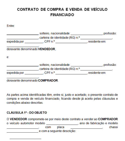 Modelo de Contrato de Compra e Venda de Veículo Alienado