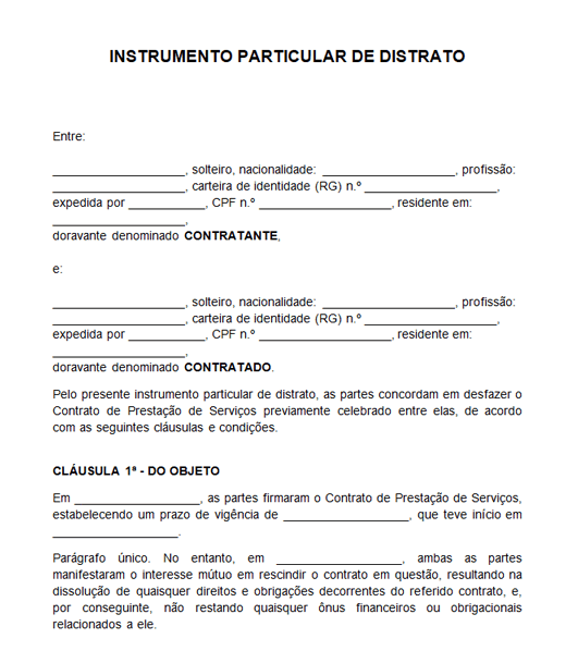 Modelo de Distrato de Contrato de Prestação de Serviços | Word e PDF