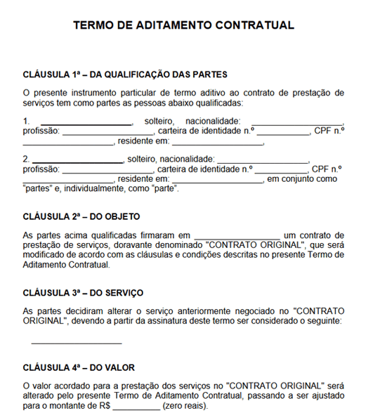 Modelo de Termo de Aditivo ao Contrato de Prestação de Serviços para ...
